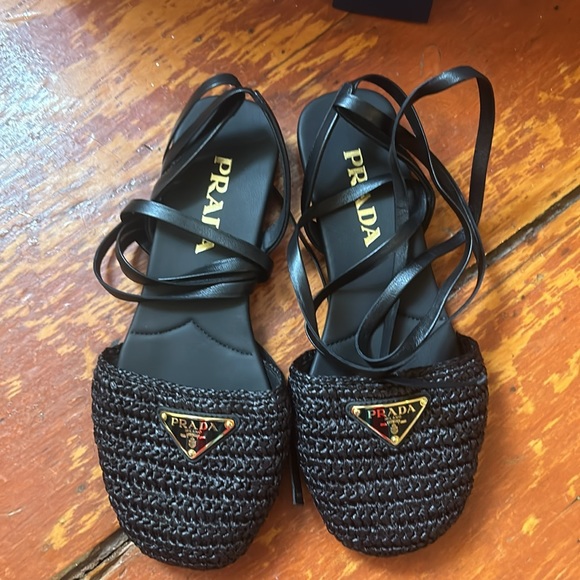 Prada | Shoes | Prada Raffia Lace Up Sandals | Poshmark